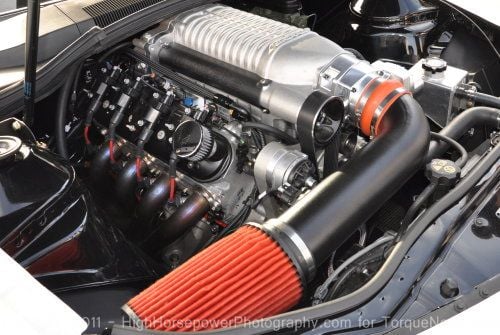 The supercharged LSX engine of the Chevrolet Camaro COPO Concept ...